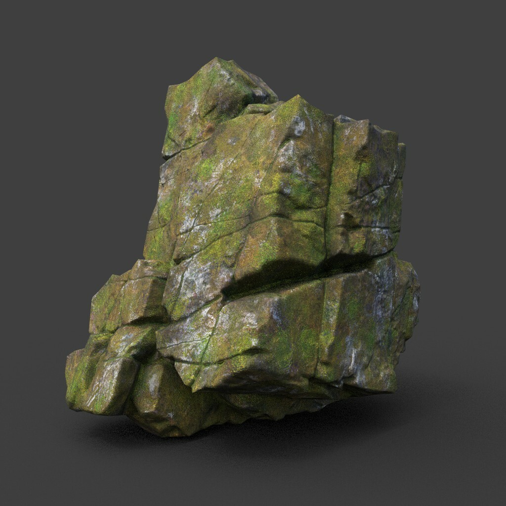 ArtStation - Low poly Mossy Cracked Jungle Rock 220202 | Game Assets