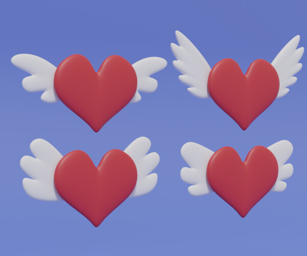 ArtStation - Cartoon Flying Heart With Wings Collection 3D model ...