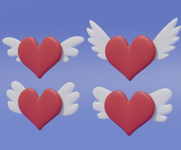 ArtStation - Cartoon Flying Heart With Wings Collection 3D model ...