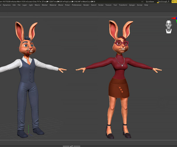ArtStation - Rabbit Boss and Secretary Basemesh - Character Design in ...