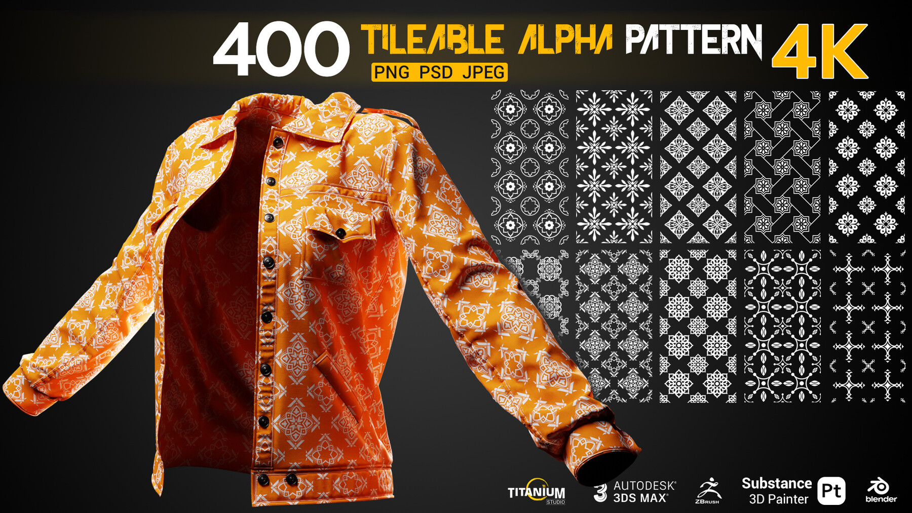ArtStation - 400 |Fabric Seamless Alpha-Patterns | Png + Psd +Jpg | Brushes