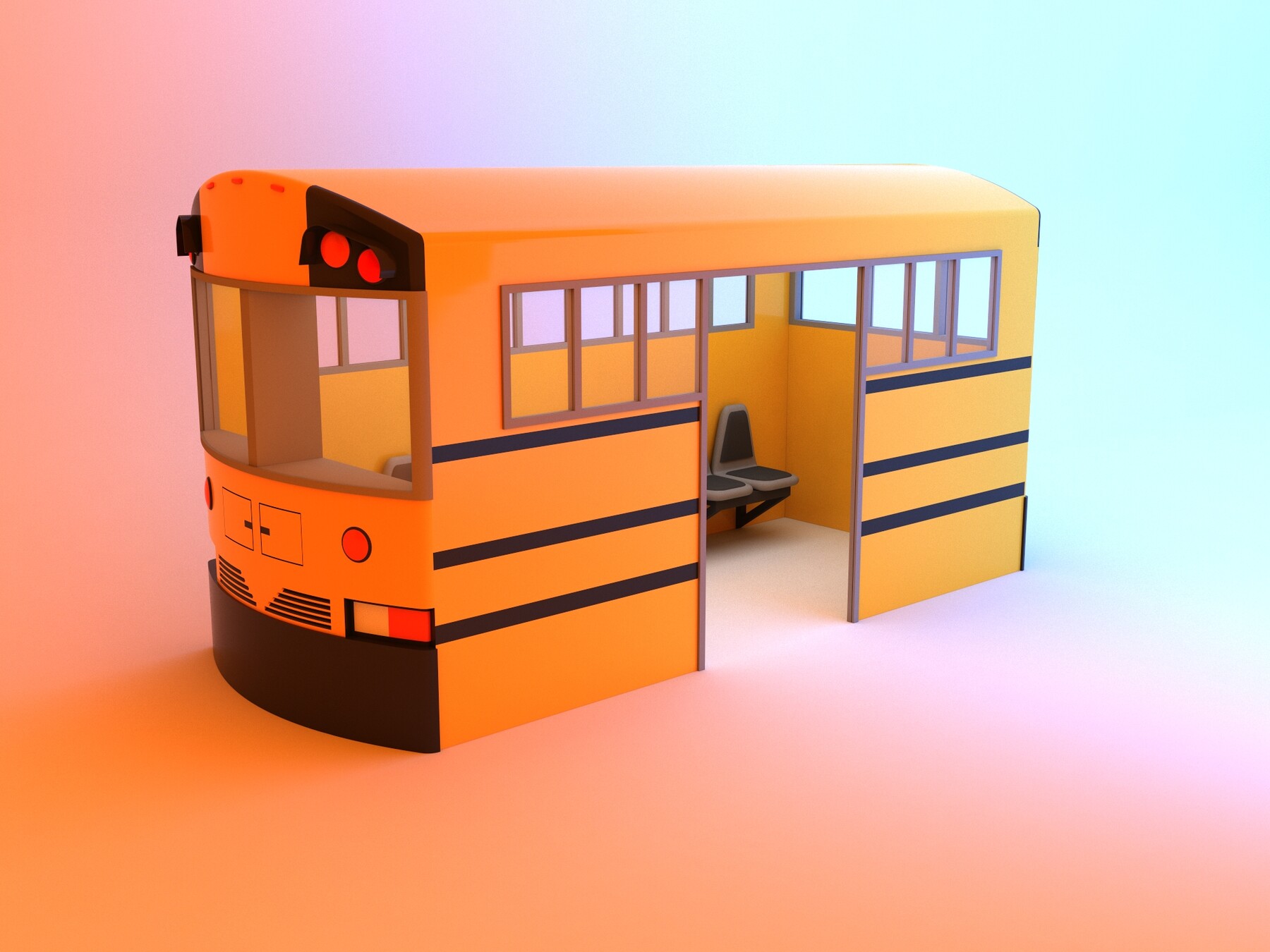 ArtStation - Retro original ICRE School bus stop | Game Assets