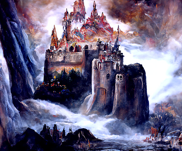 ArtStation - A castle by a waterfall | Artworks