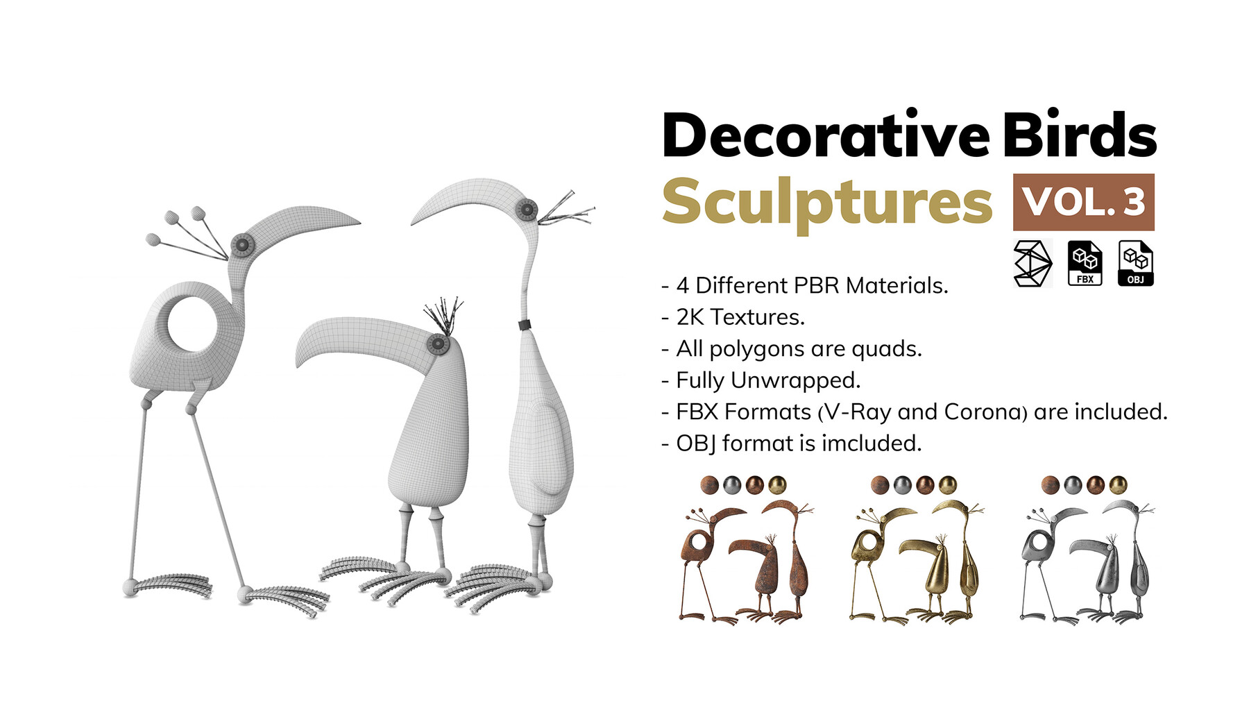 ArtStation - Decorative Birds Sculptures VOL. 3 (3ds Max, FBX, OBJ, V ...