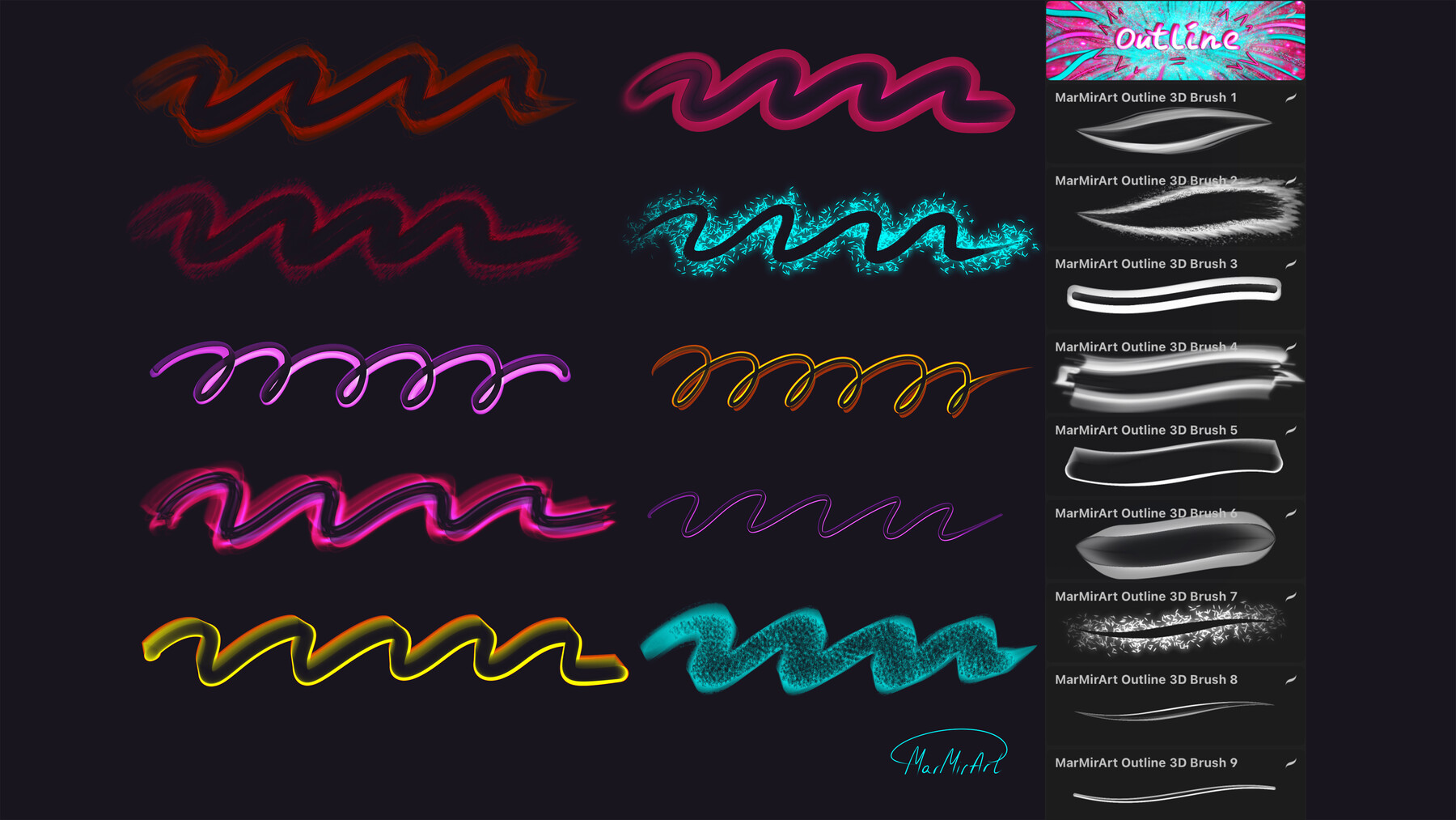 ArtStation - Neon 3D Brush Set | 50 MarMirArt Neon 3D Brushes For ...