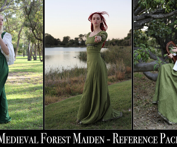 ArtStation - x160 Medieval Maiden wandering in a forest - Pose ...