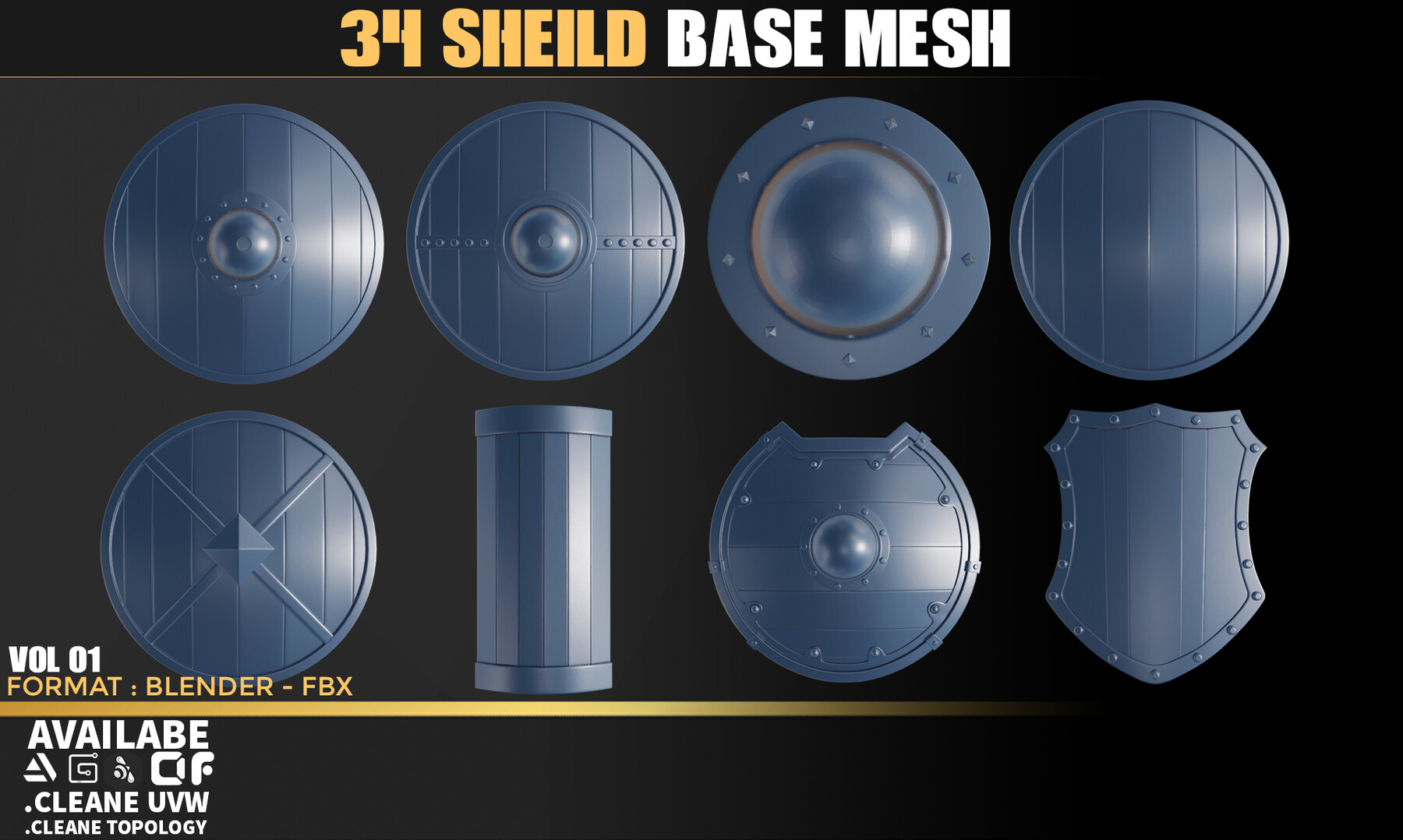 ArtStation - 34 Shield Base Mesh - VOL 01 ( Game Ready ) | Game Assets