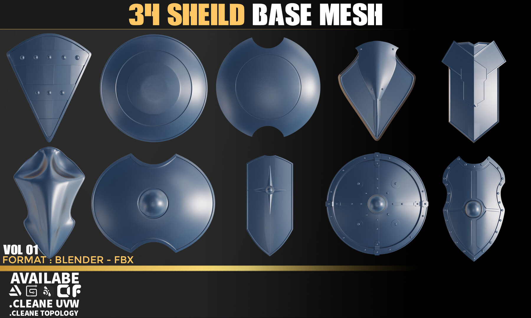ArtStation - 34 Shield Base Mesh - VOL 01 ( Game Ready ) | Game Assets