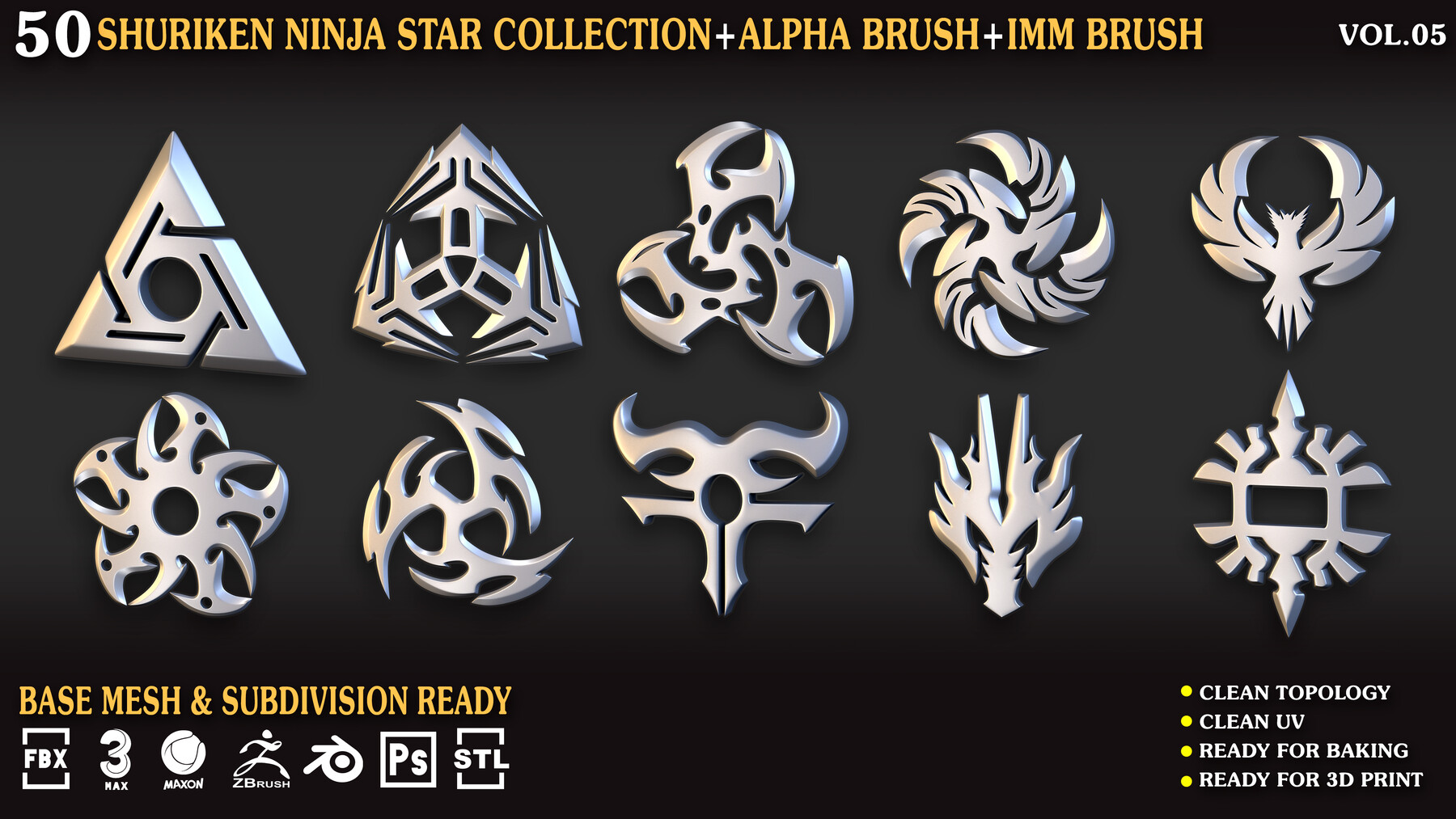 ArtStation - 50 Shuriken_Ninja_Star_Collection_Vol_05 ( UV / IMM /Alpha ...