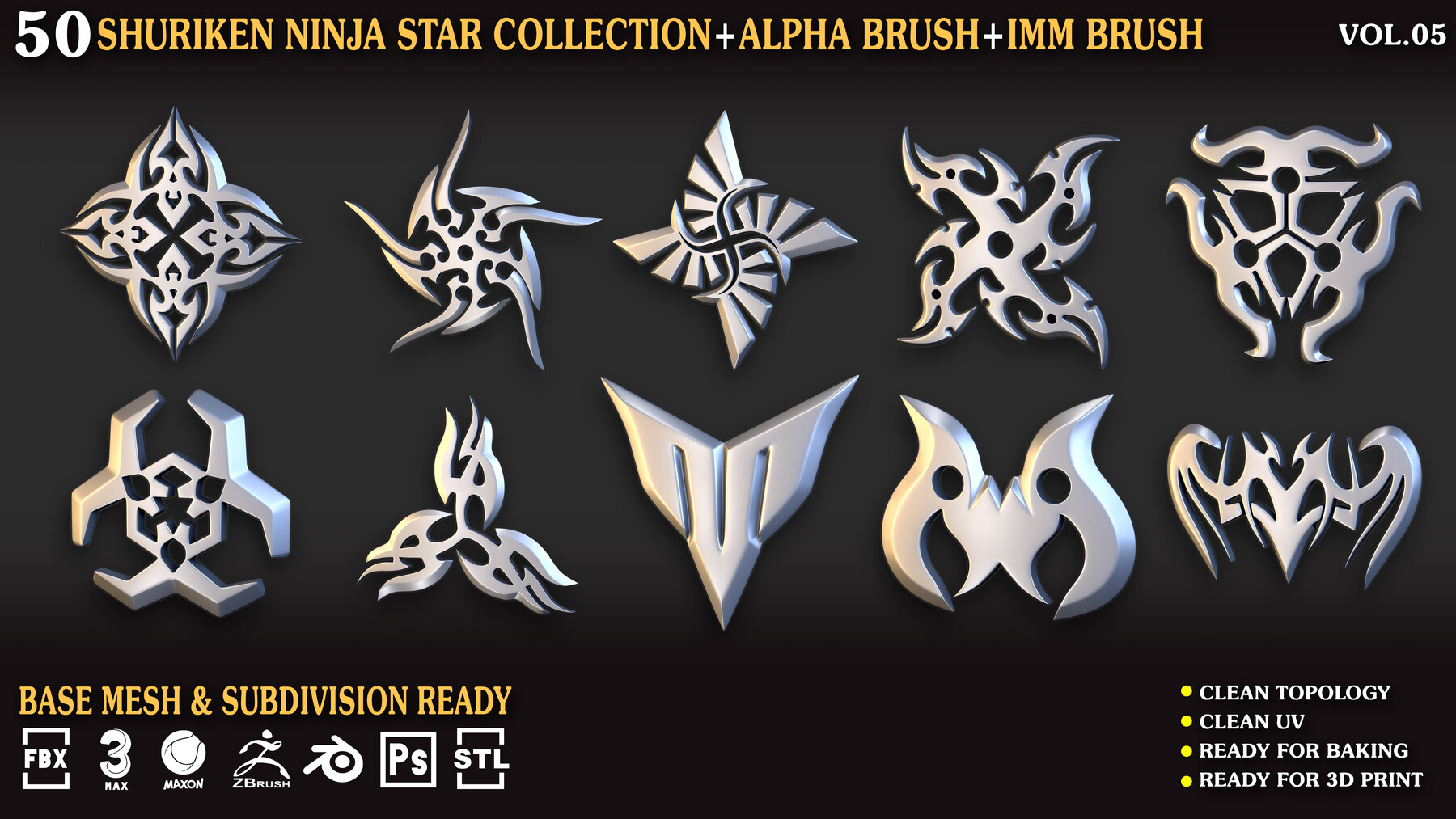 ArtStation - 50 Shuriken_Ninja_Star_Collection_Vol_05 ( UV / IMM /Alpha ...