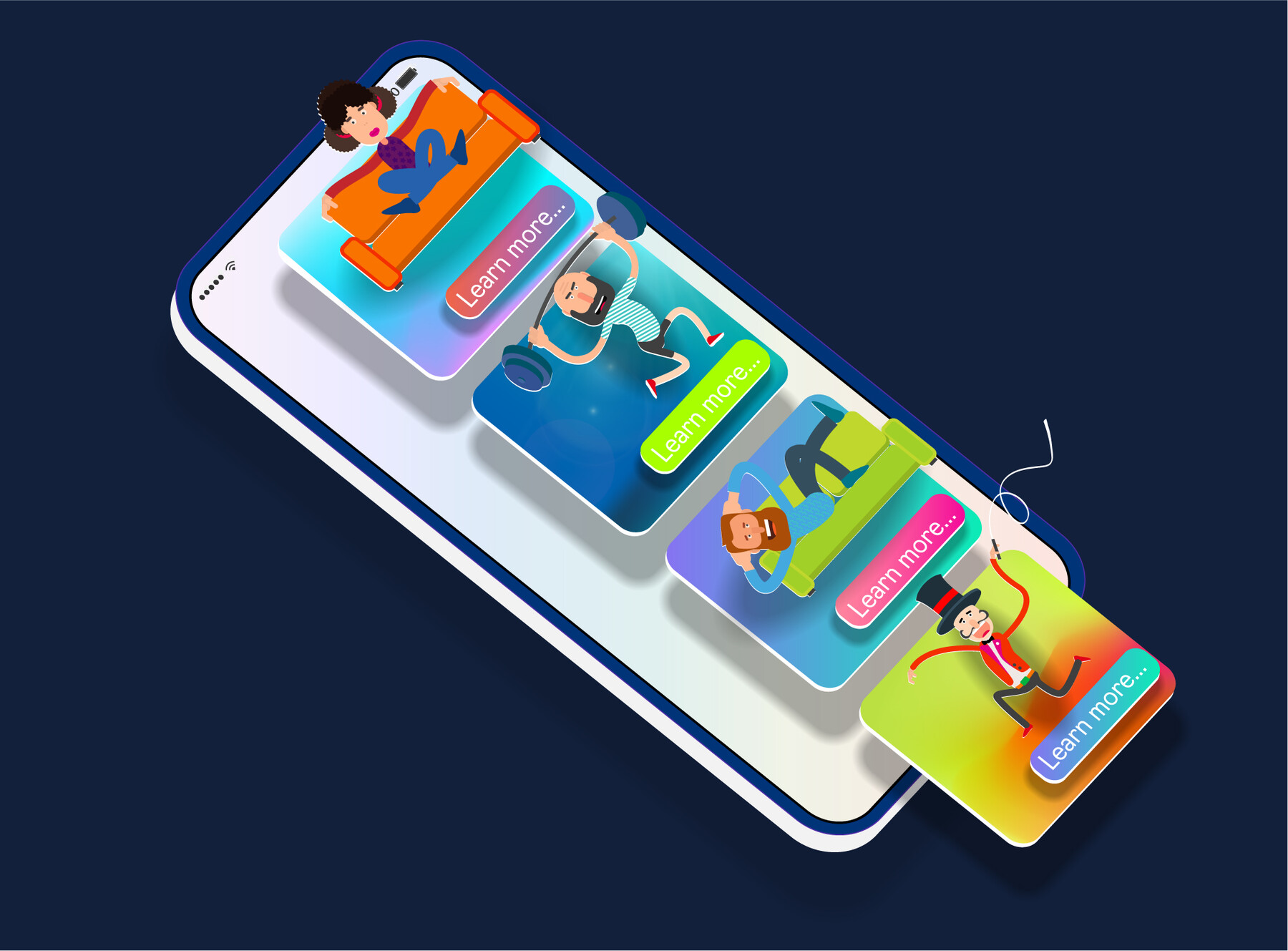 ArtStation - Web icons with cartoon characters on the mobile phone ...