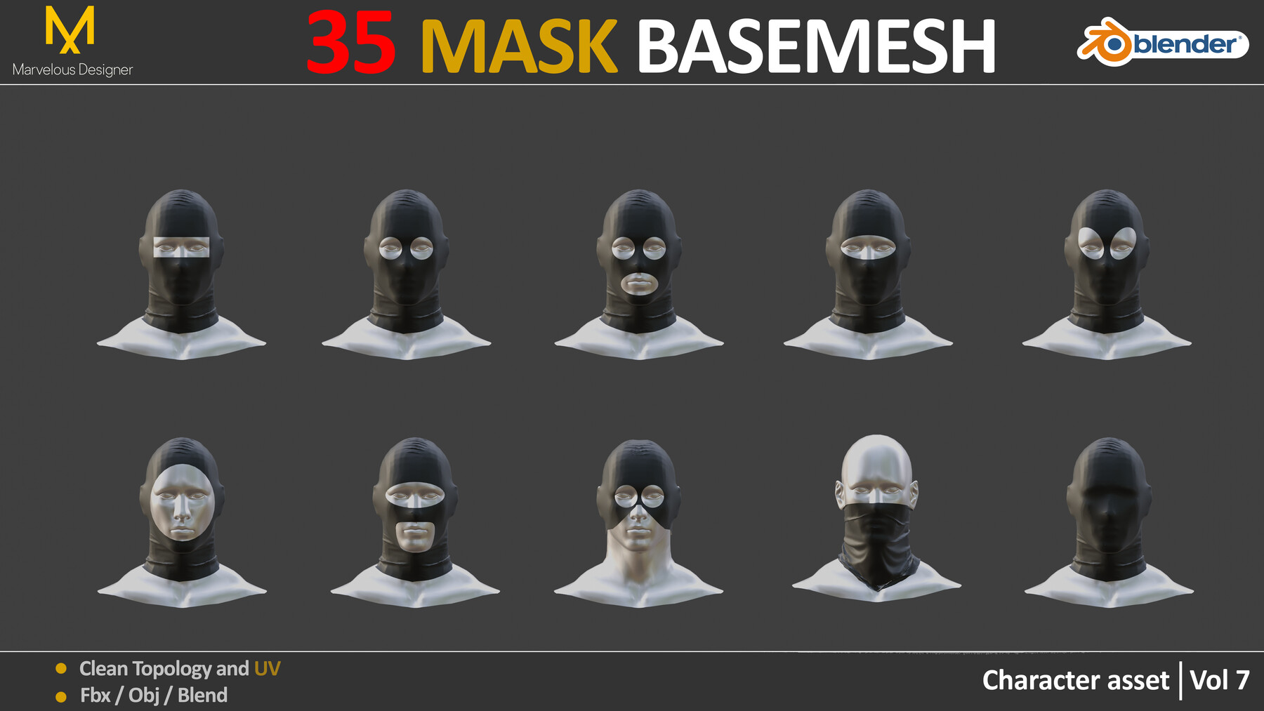 ArtStation - 35 MASK BASEMESH ( VOL 7 ) | Game Assets