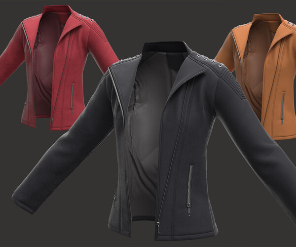 ArtStation - Womens leather jacket / Clo 3D project +obj+fbx | Game Assets