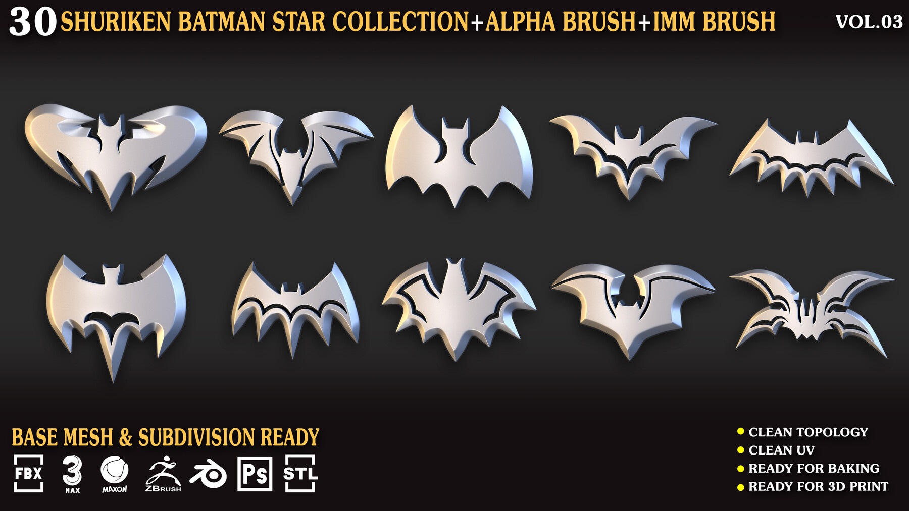 ArtStation - 30 Shuriken_Batman_Star_Collection_Vol_03_(UV / IMM /Alpha ...