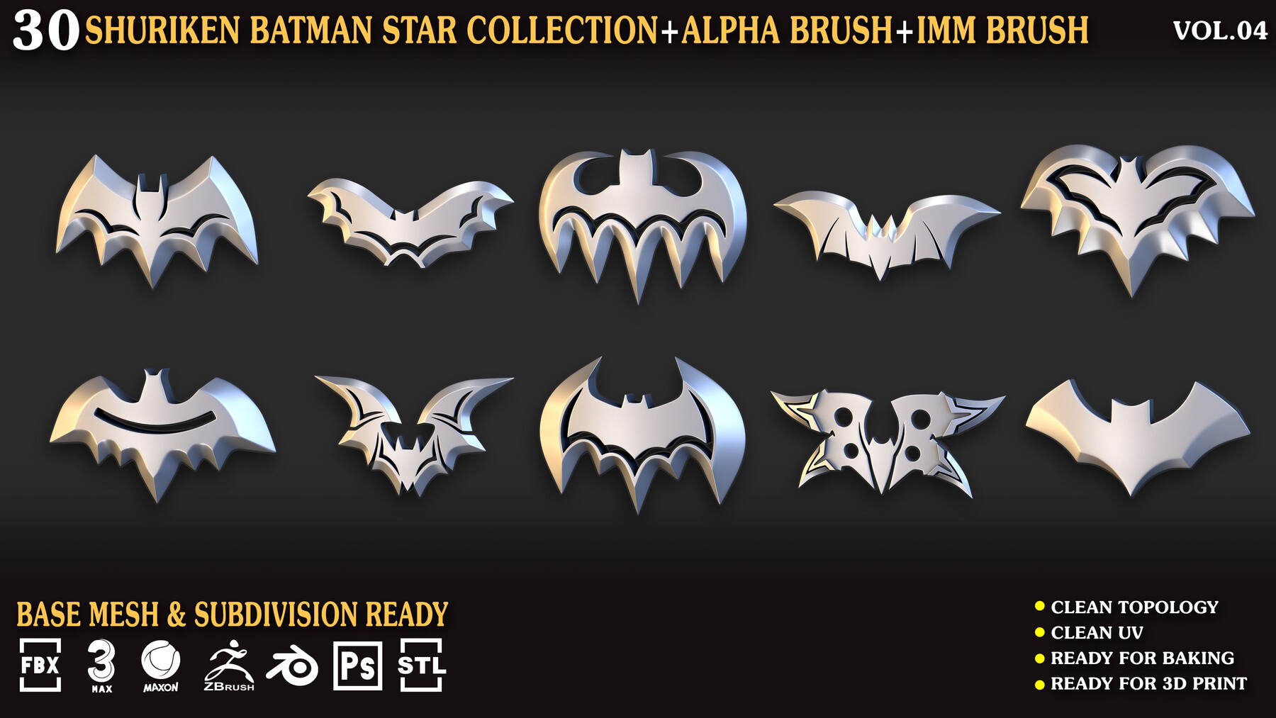 ArtStation - 30 Shuriken_Batman_Star_Collection_Vol_04_(UV / IMM /Alpha ...