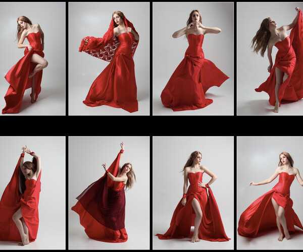 ArtStation - x140 Red Silk Fabric drapery - Pose Reference Pack | Resources