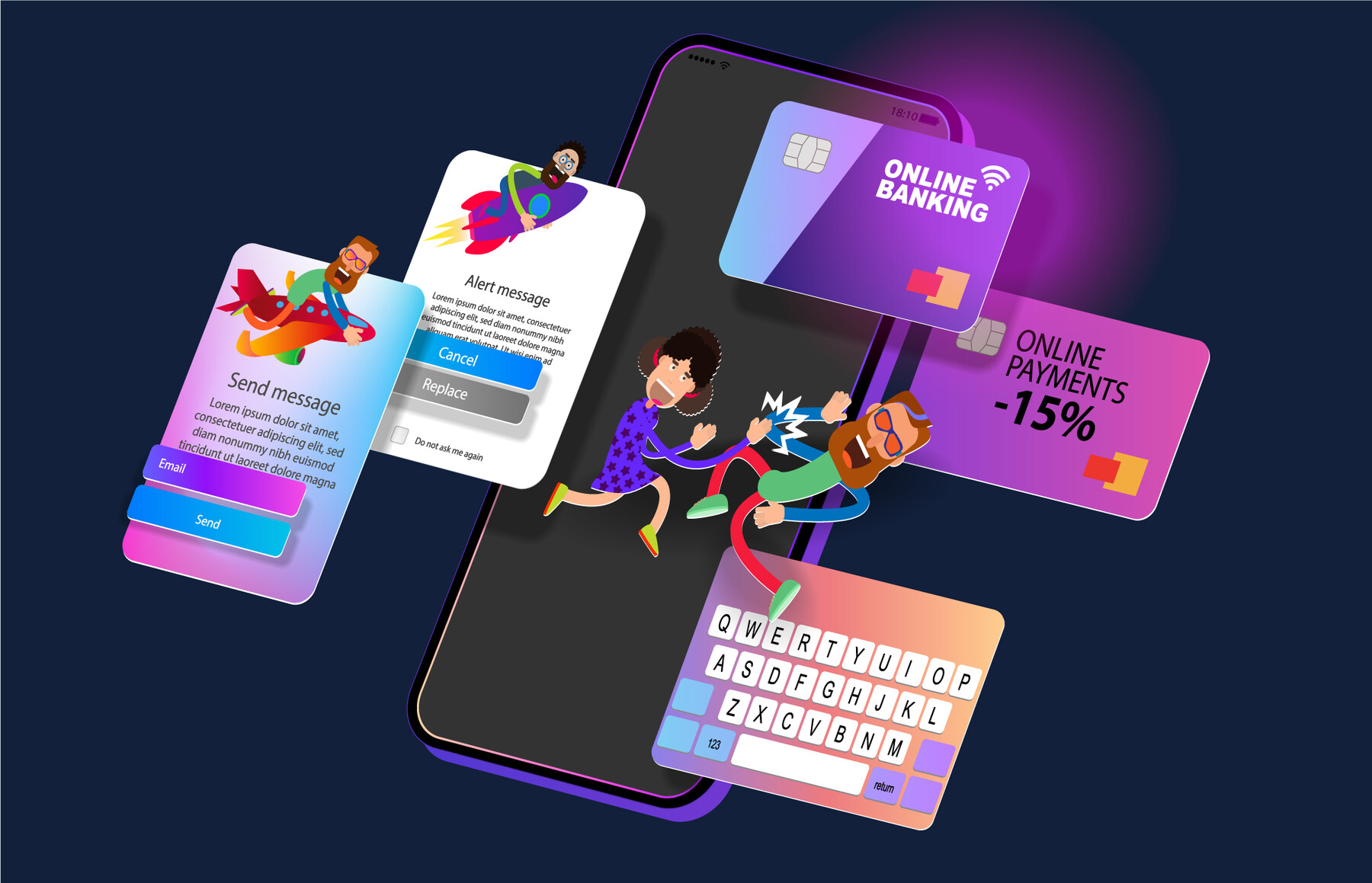 ArtStation - Mobile web interface elements and cartoon characters in ...