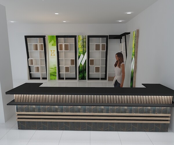 ArtStation - reception counter with back shelves | Game Assets