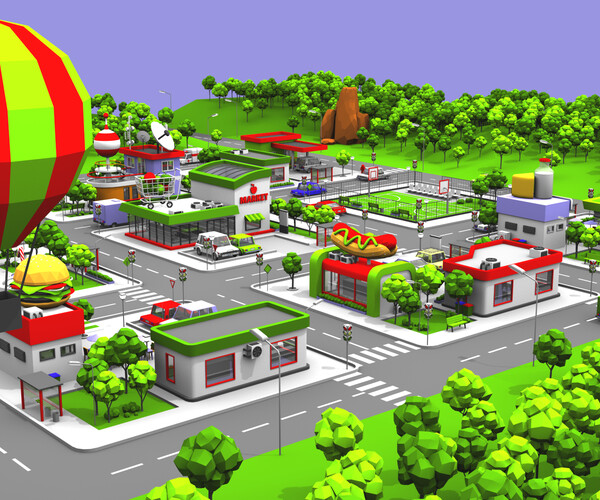 ArtStation - Cartoon Low Poly City | Resources