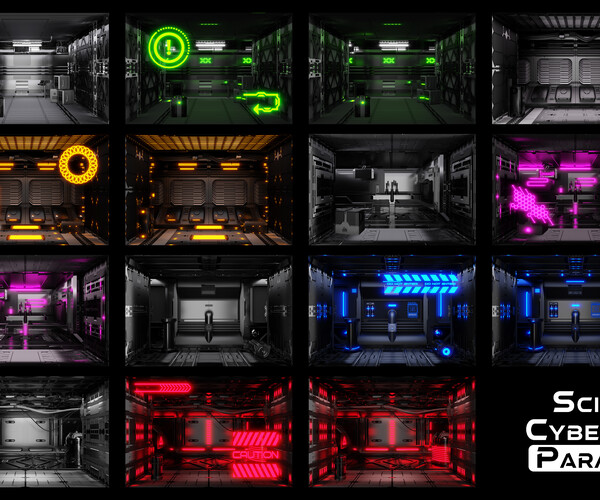 ArtStation - Sci Fi / Cyberpunk Parallax Rooms | One Click Interiors | Kpack | Resources