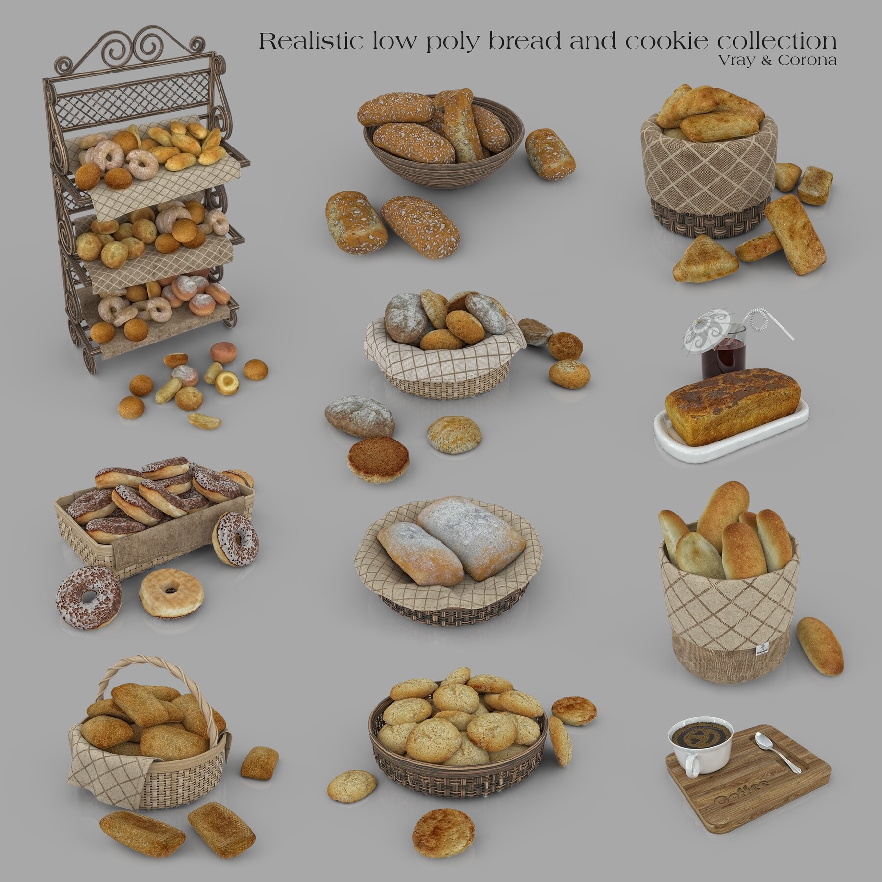 ArtStation - Realistic Low Poly Bread And Cookie Collection | Resources