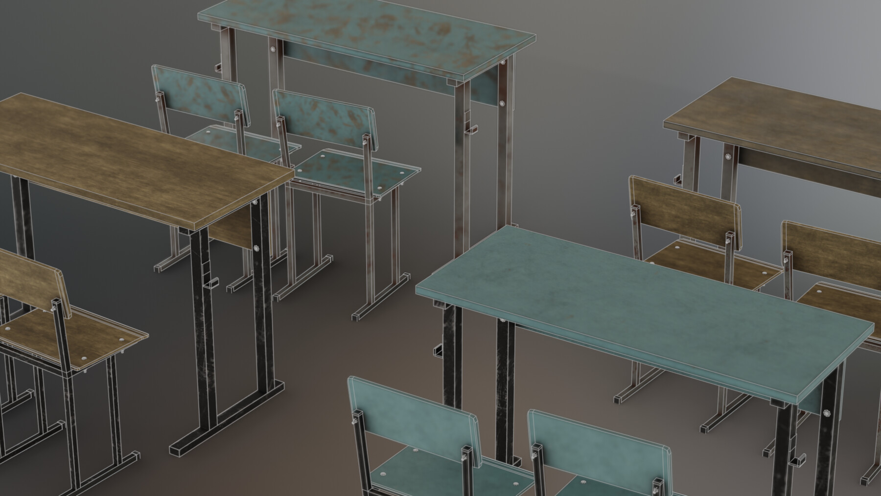 ArtStation - School Desk + Chair. 4 Sets | Game Assets