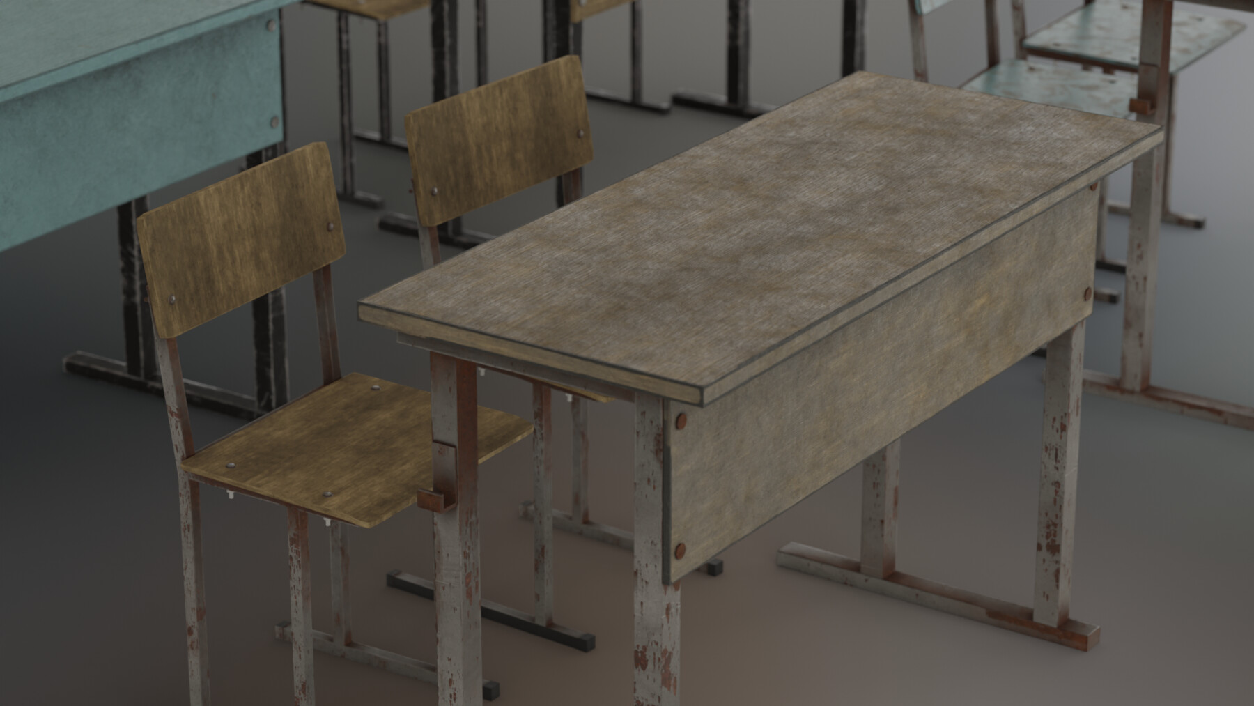ArtStation - School Desk + Chair. 4 Sets | Game Assets