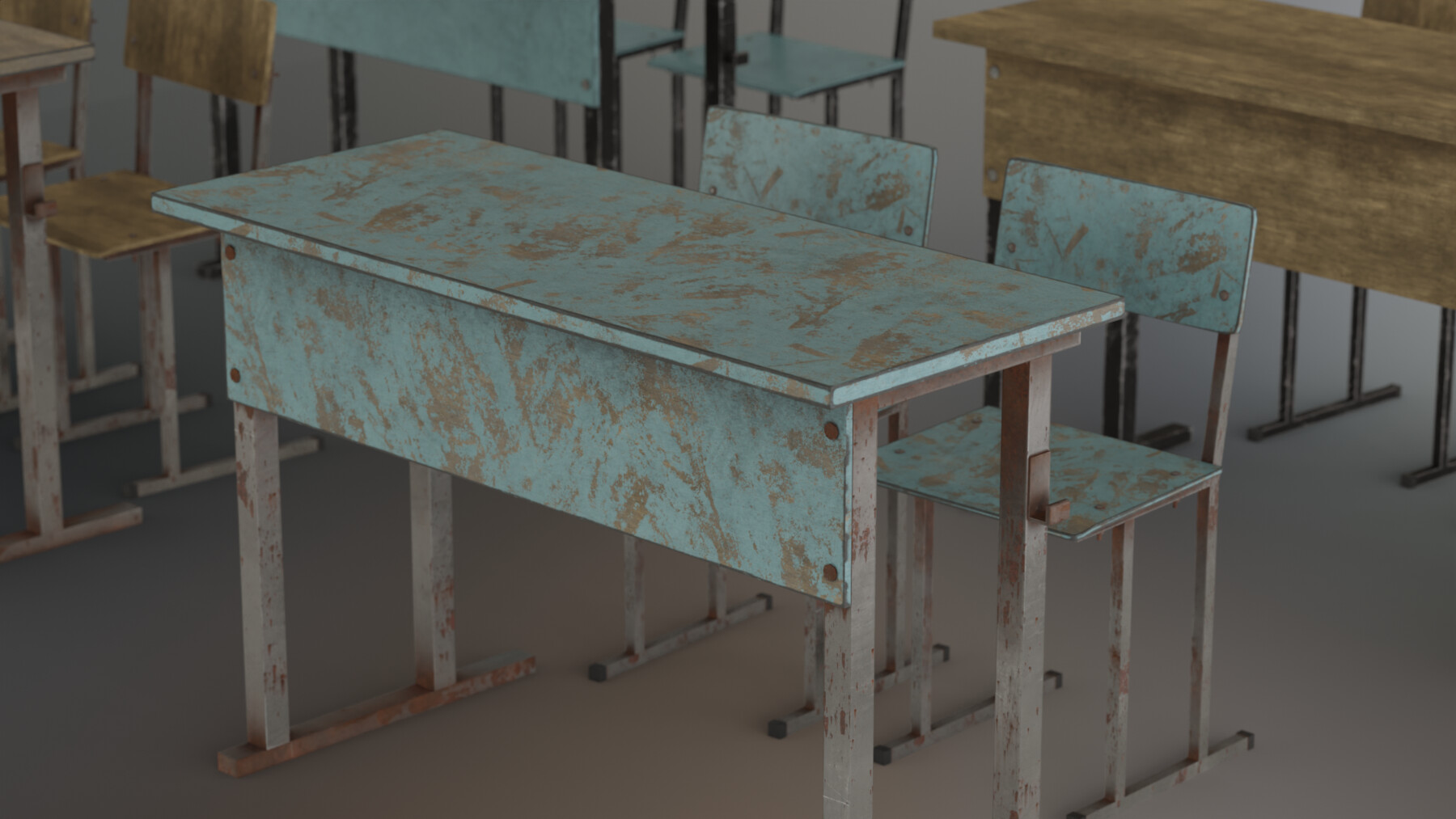 ArtStation - School Desk + Chair. 4 Sets | Game Assets