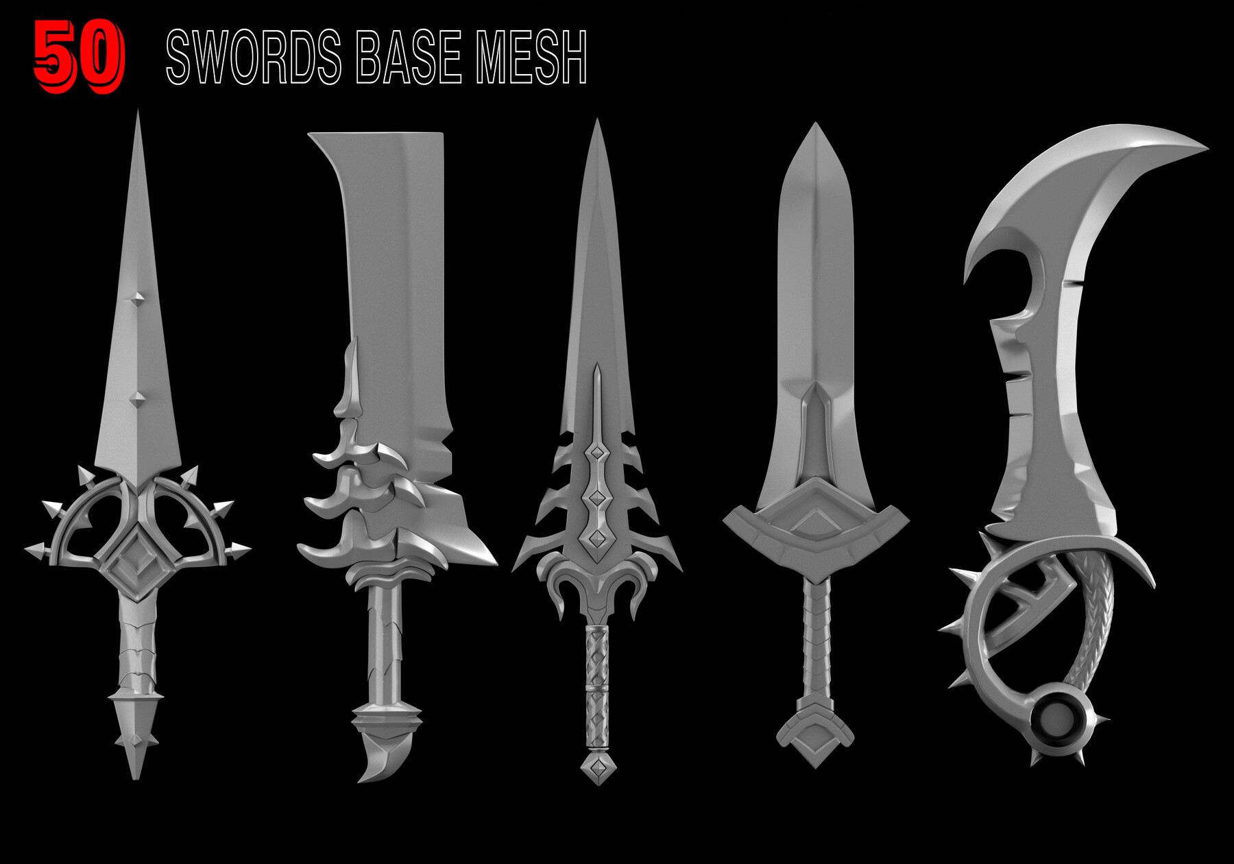 ArtStation - 50 Medieval Sword Basemesh ( Clean Uv And Topology ...