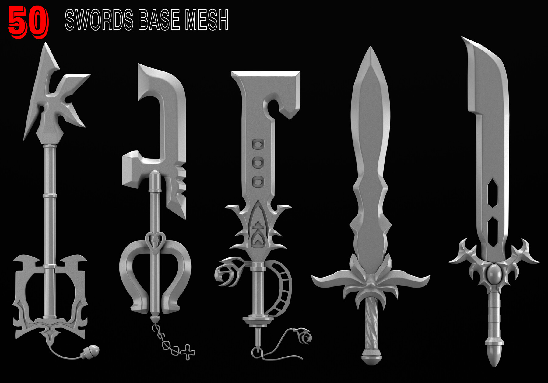 ArtStation - 50 Medieval Sword Basemesh ( Clean Uv And Topology ...