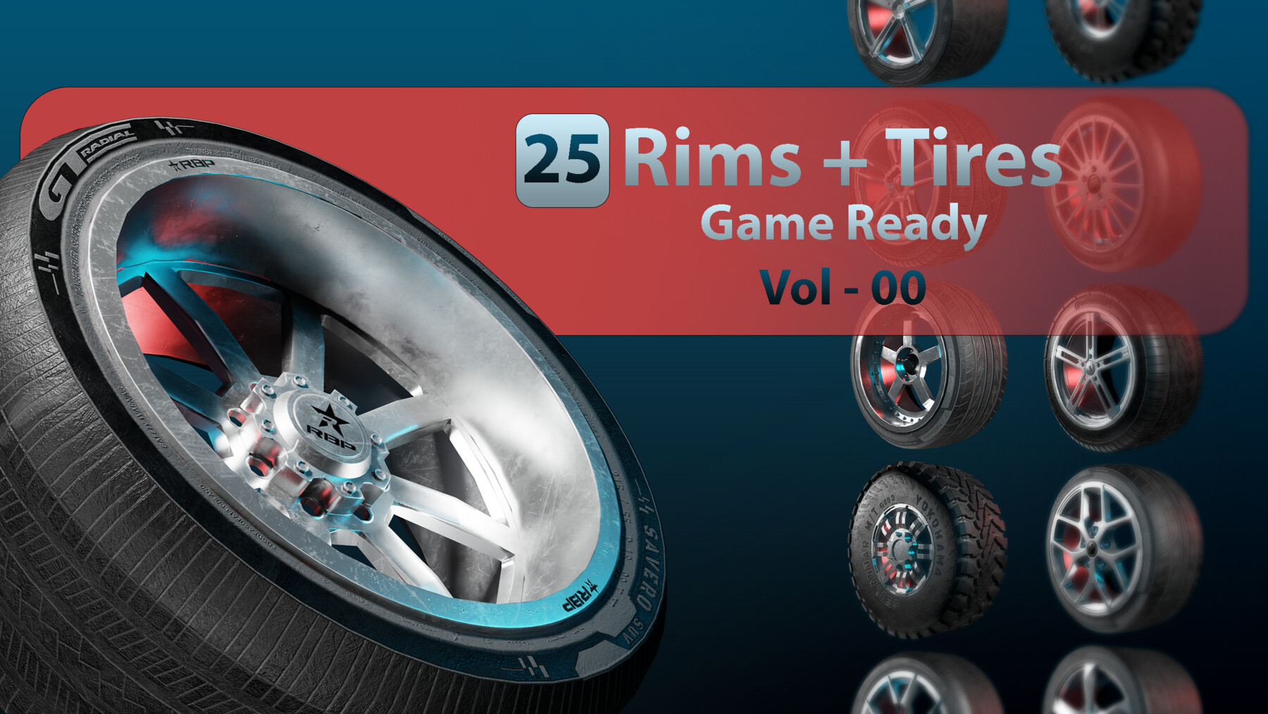 ArtStation - 25 Rims And Tires Low-poly 3D model Vol-00 (Game Ready ...