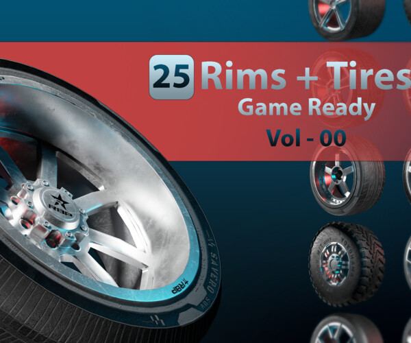 ArtStation - 25 Rims And Tires Low-poly 3D model Vol-00 (Game Ready ...