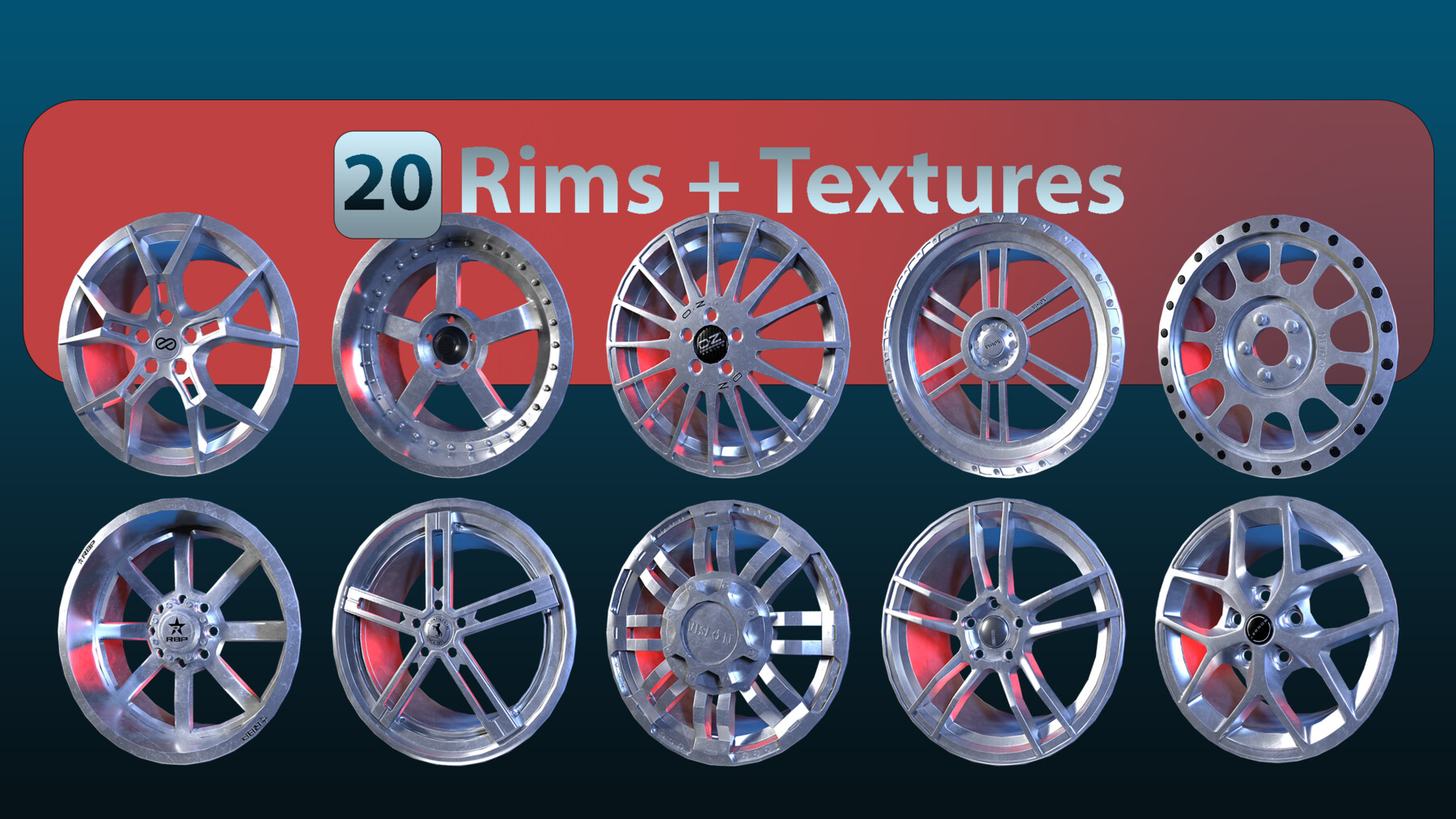 ArtStation - 25 Rims And Tires Low-poly 3D model Vol-00 (Game Ready ...