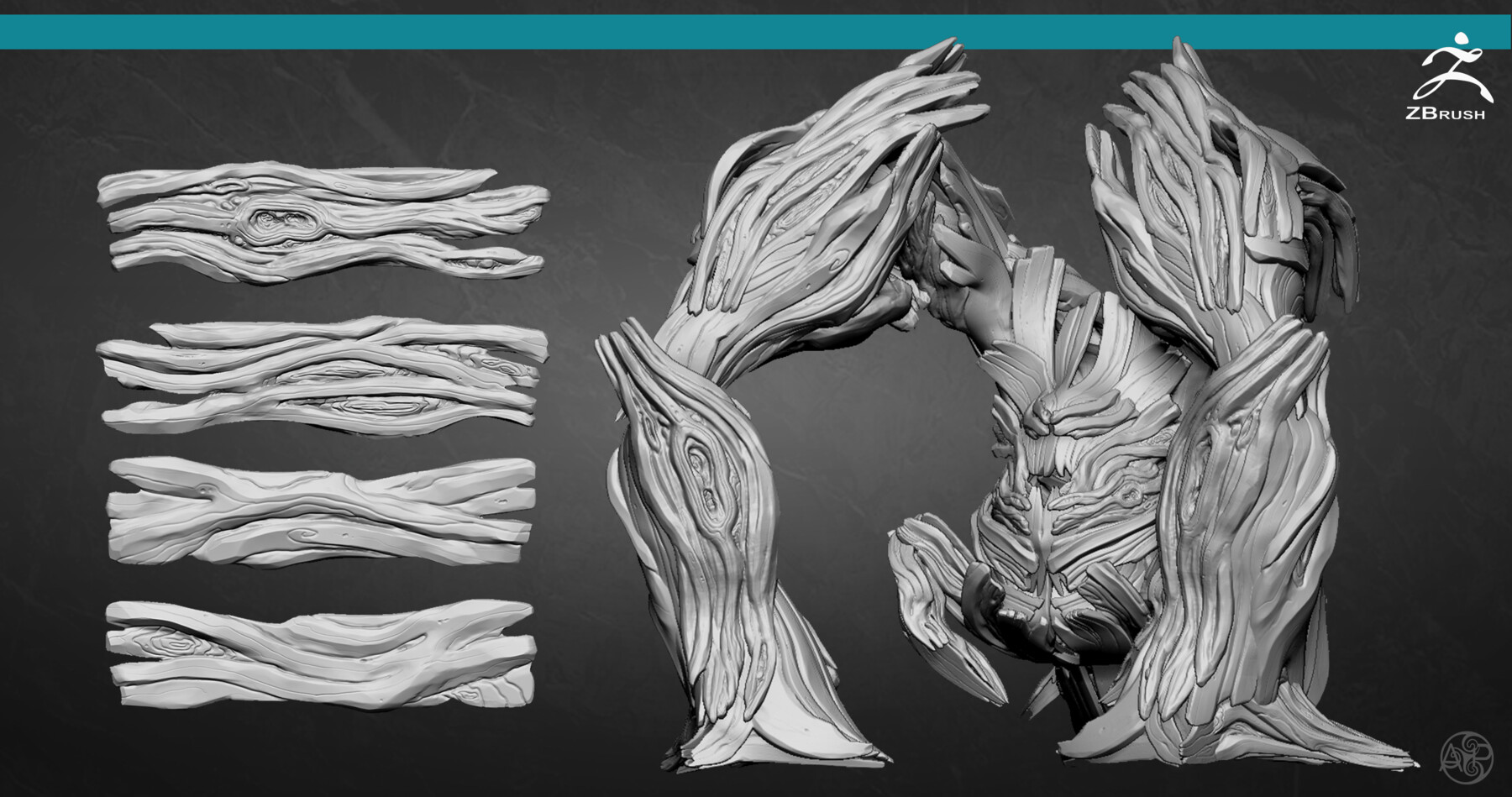 ArtStation - 10 Stylized Tree Barks sculpts - IMM Brush (Model included ...