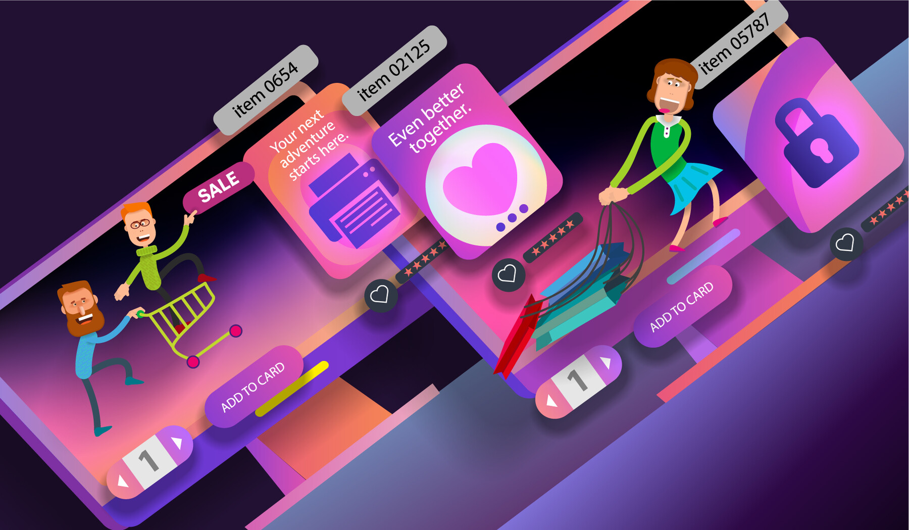 ArtStation - Cartoon icons with heroes on desktop office computer ...