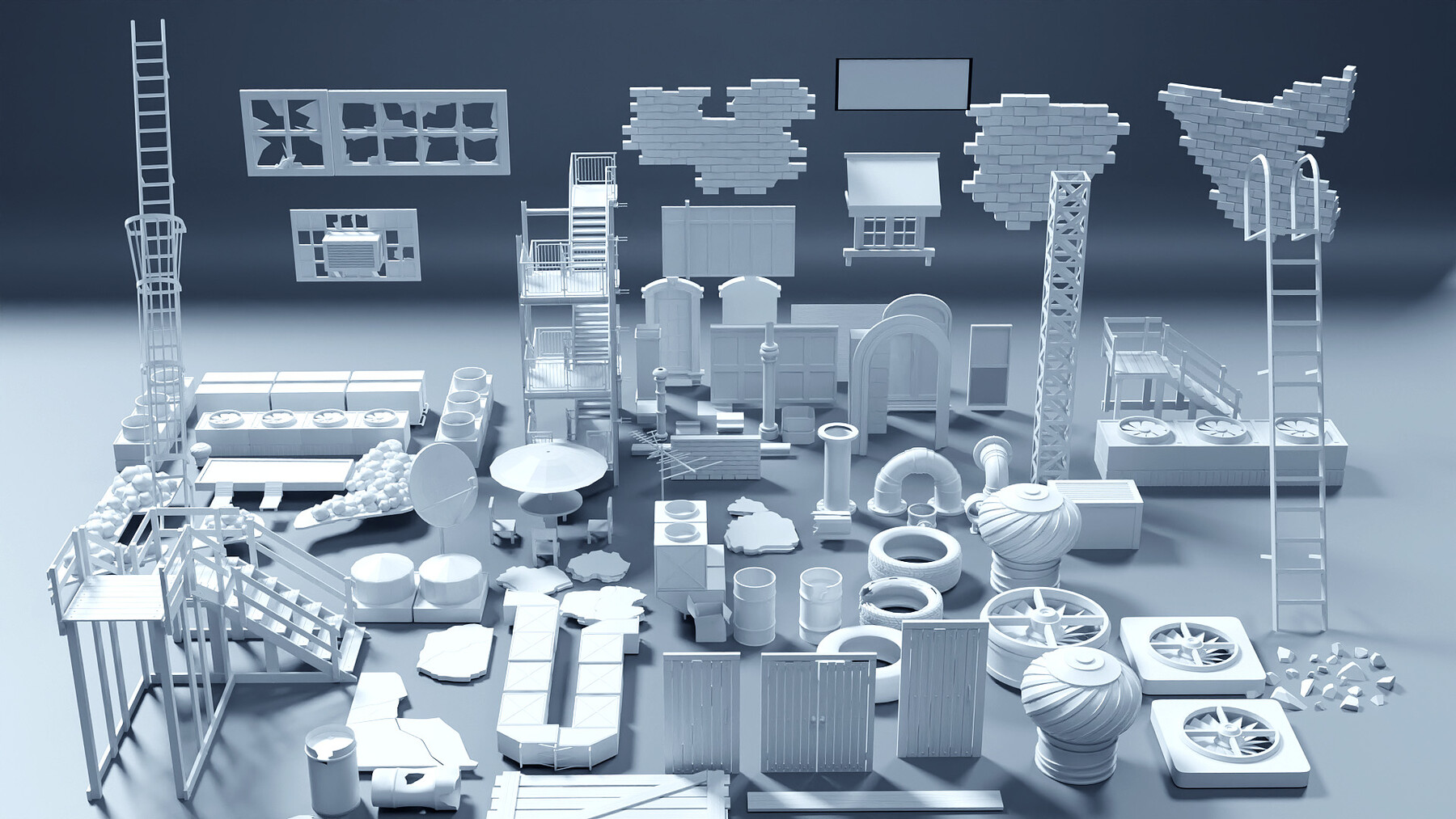 ArtStation - 100 Roof Top and Exterior Modular Kitbash | Resources