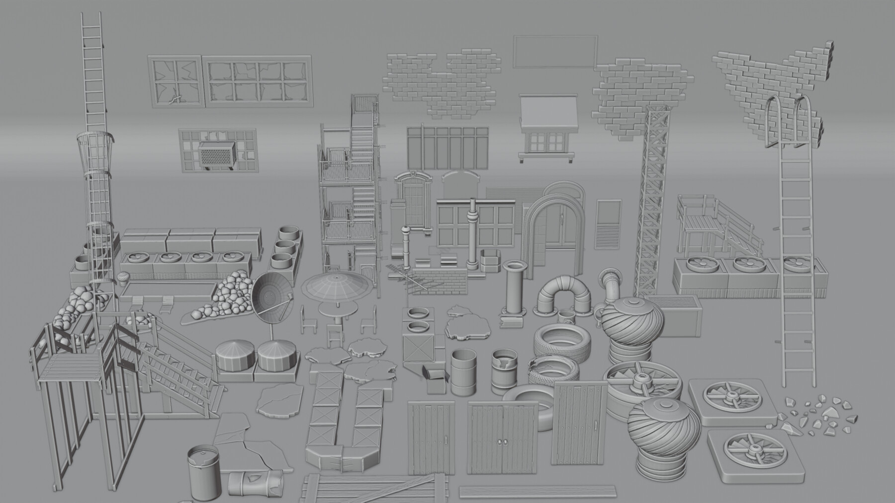 ArtStation - 100 Roof Top and Exterior Modular Kitbash | Resources