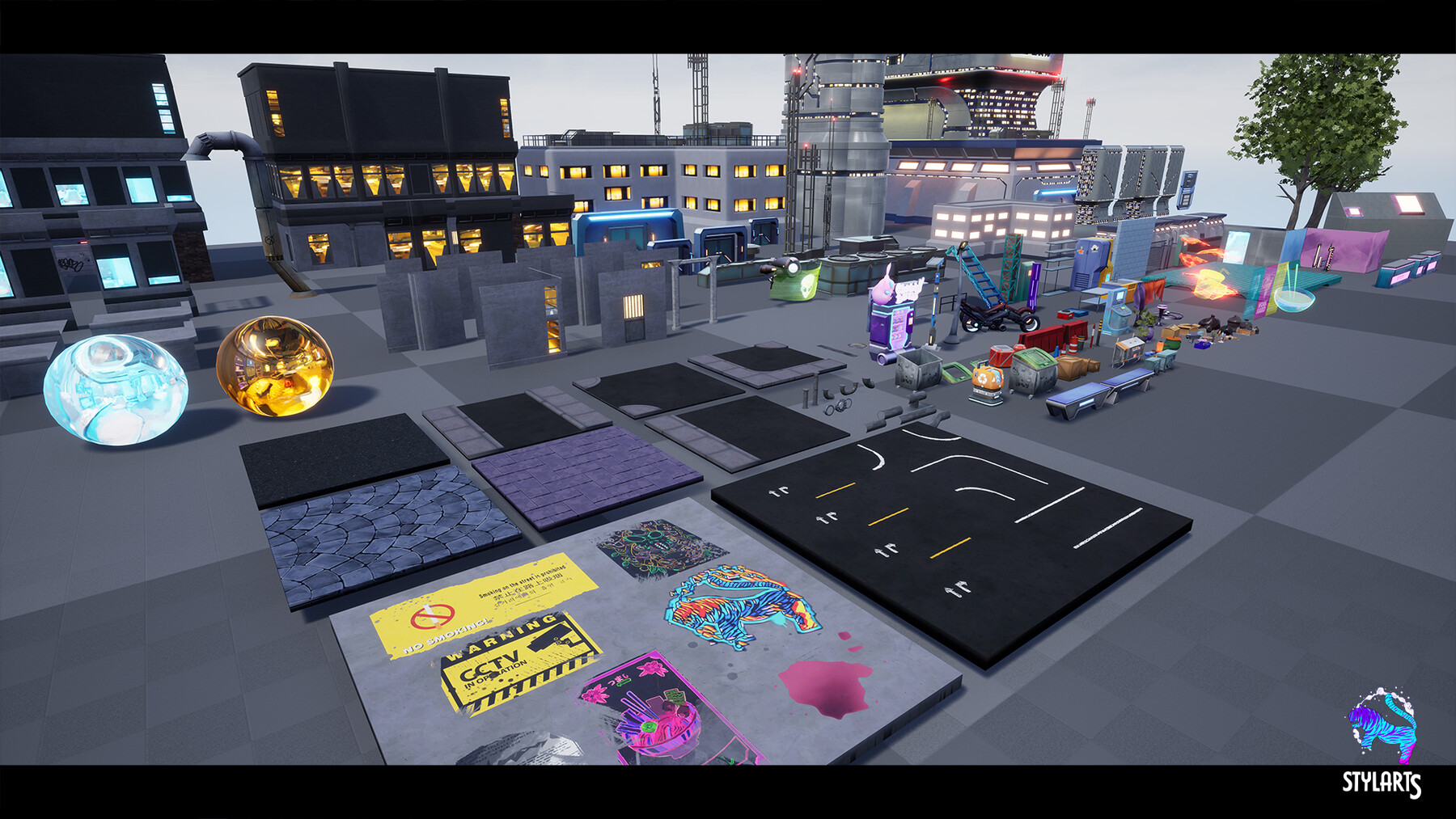 ArtStation - Modular Stylized Cyberpunk Street | Game Assets