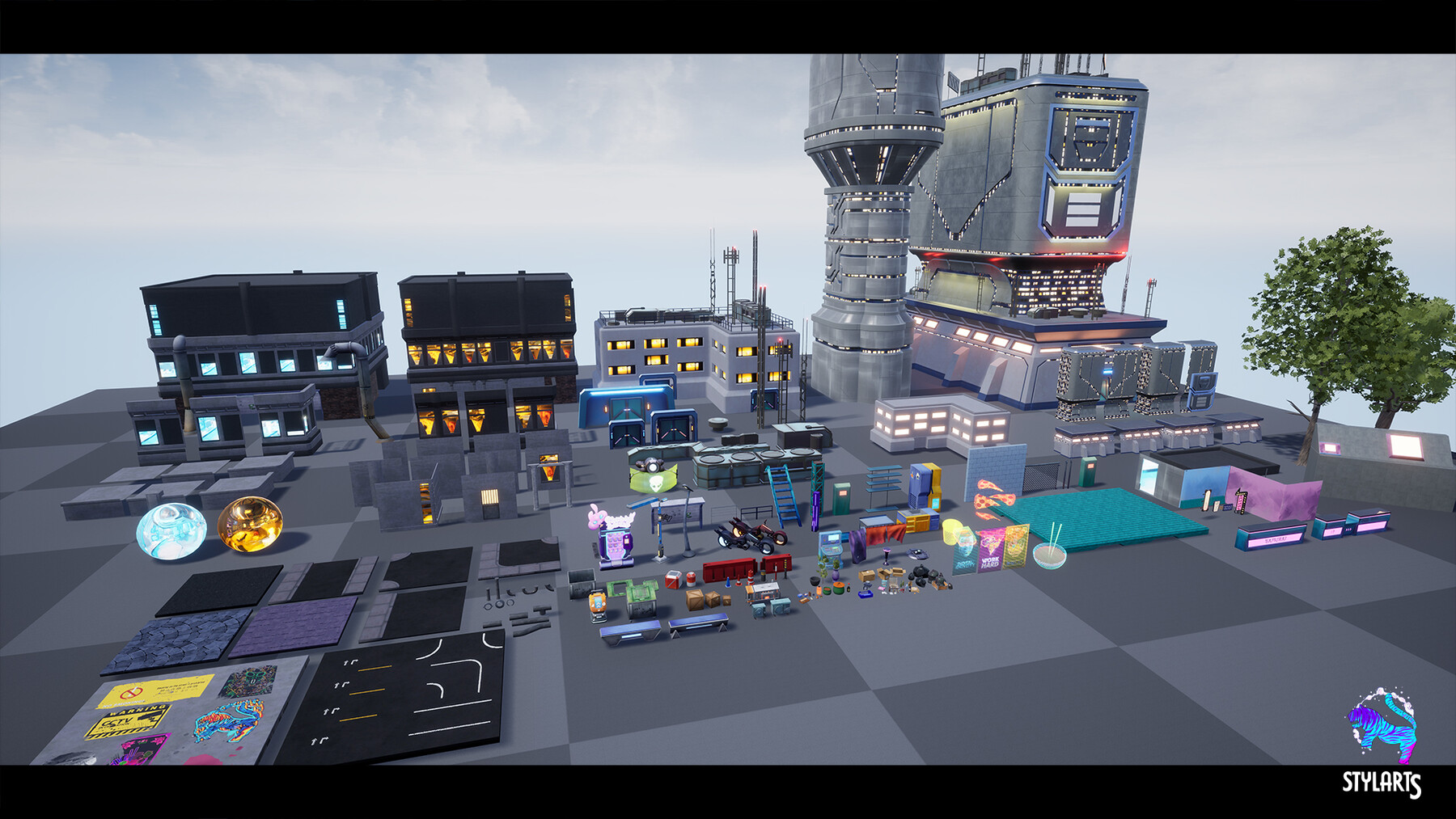 ArtStation - Modular Stylized Cyberpunk Street | Game Assets