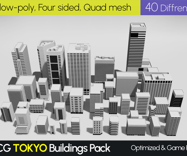 ArtStation - 40 Low Poly Buildings Inspired by Otemachi, Tokyo, Japan ...