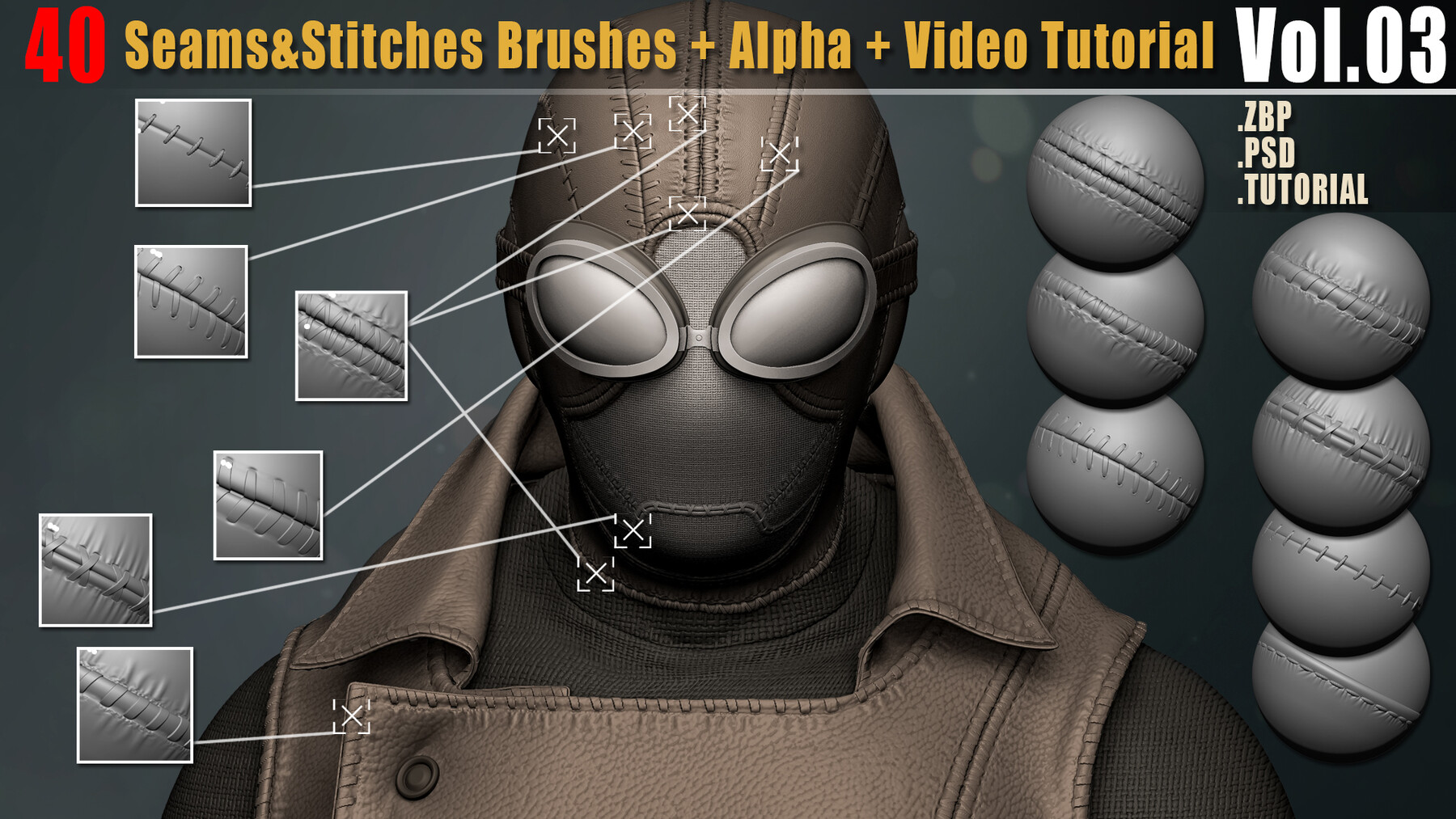 ArtStation - 200 Seams And Stitches Brushes + Alpha + Video Tutorial ...