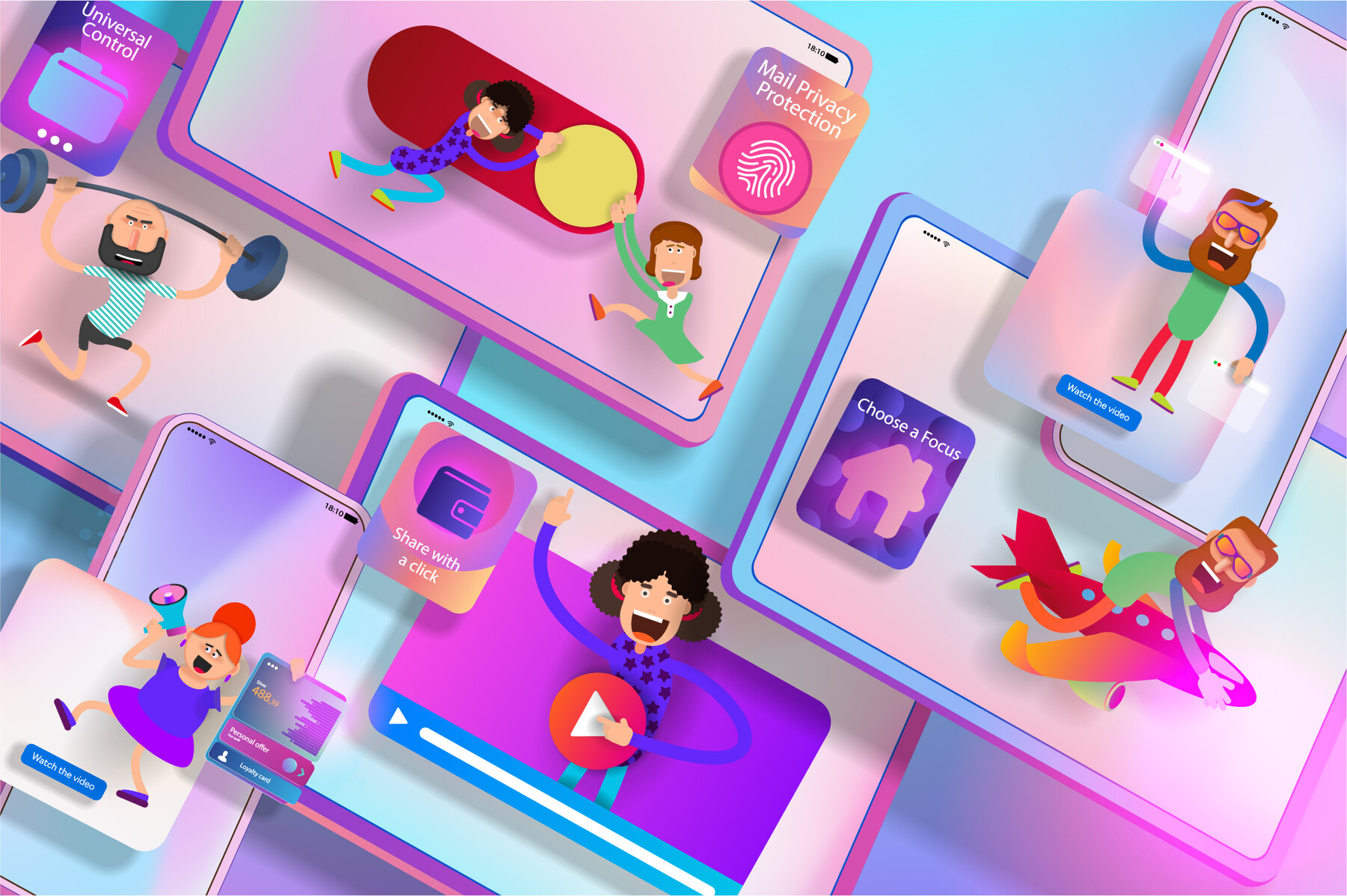 ArtStation - Cartoon characters and mobile interface on digital tablet ...