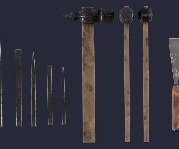 ArtStation - Hand Tools Hammer Chisel Spatula | Game Assets