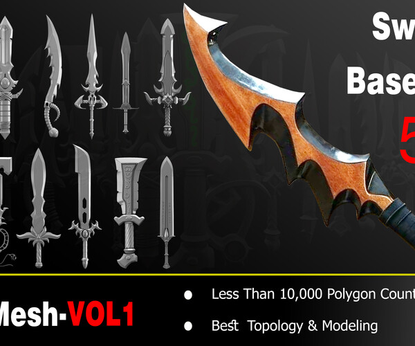 ArtStation - 50 Sword Base Mesh ( Clean Topology | Game Assets