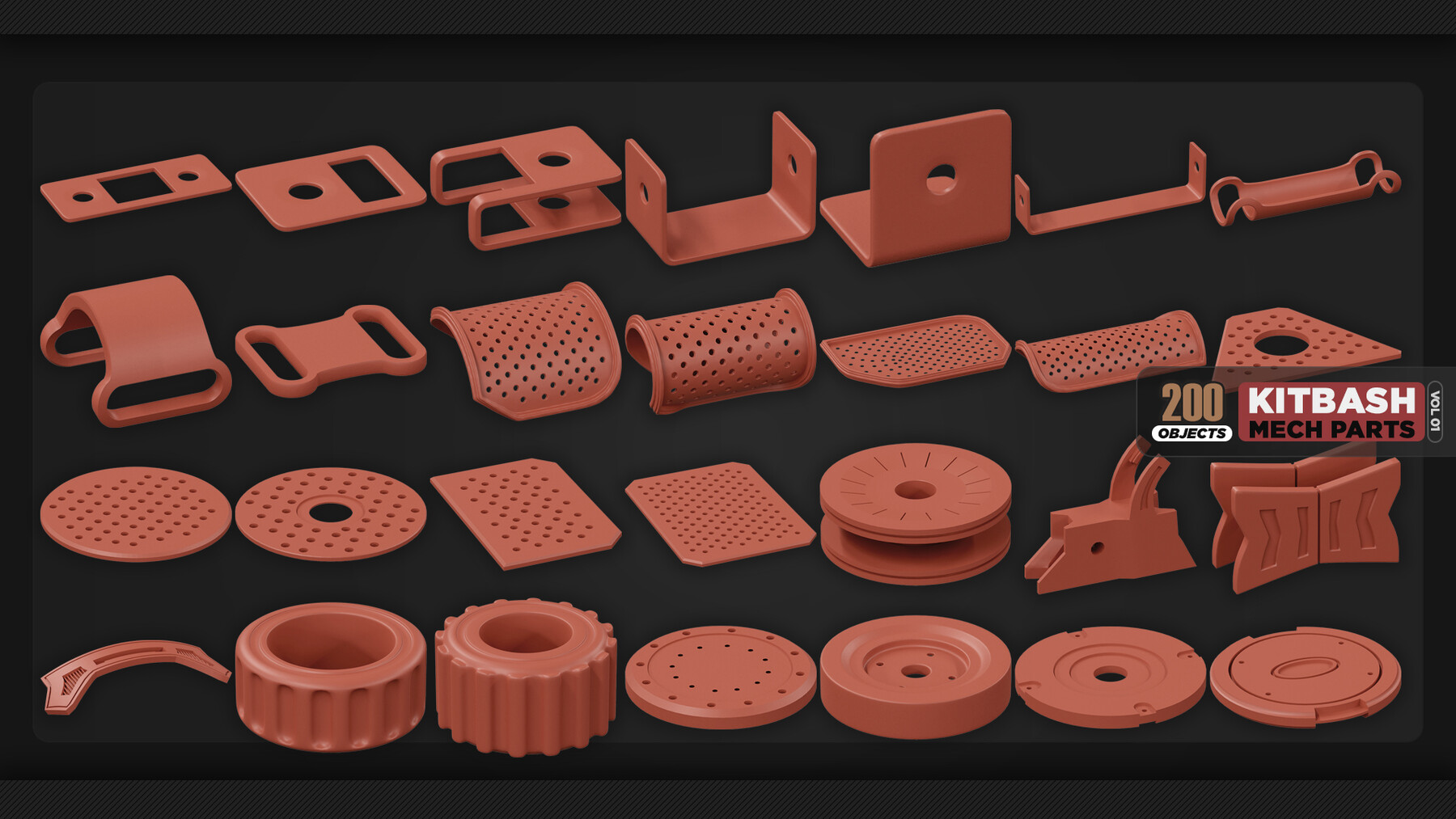 ArtStation - 200 Objects - MECH PARTS - KITBASH - VOL 01 | Resources