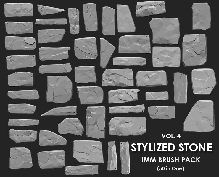 ArtStation - Stylized Stone IMM Brushes 50 in one Vol. 4 | Brushes