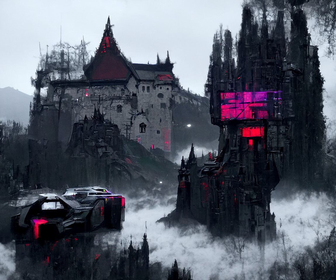 Digital Dimensions - Cyberpunk city overtaken the castle