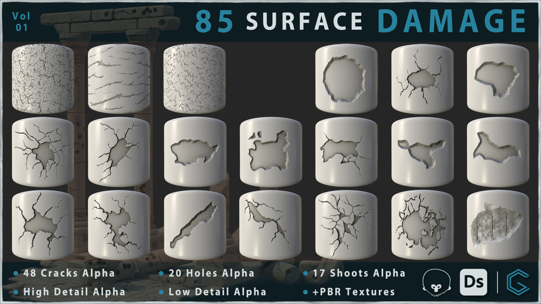ArtStation - 85 Surface Damage Alpha + PBR Textures | Brushes