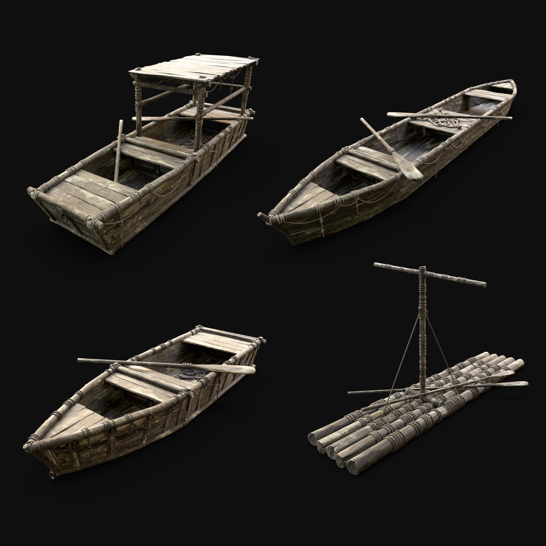 ArtStation - BOAT ROWBOAT GONDOLA RAFT WOODEN FISHERMAN COLLECTION PACK ...