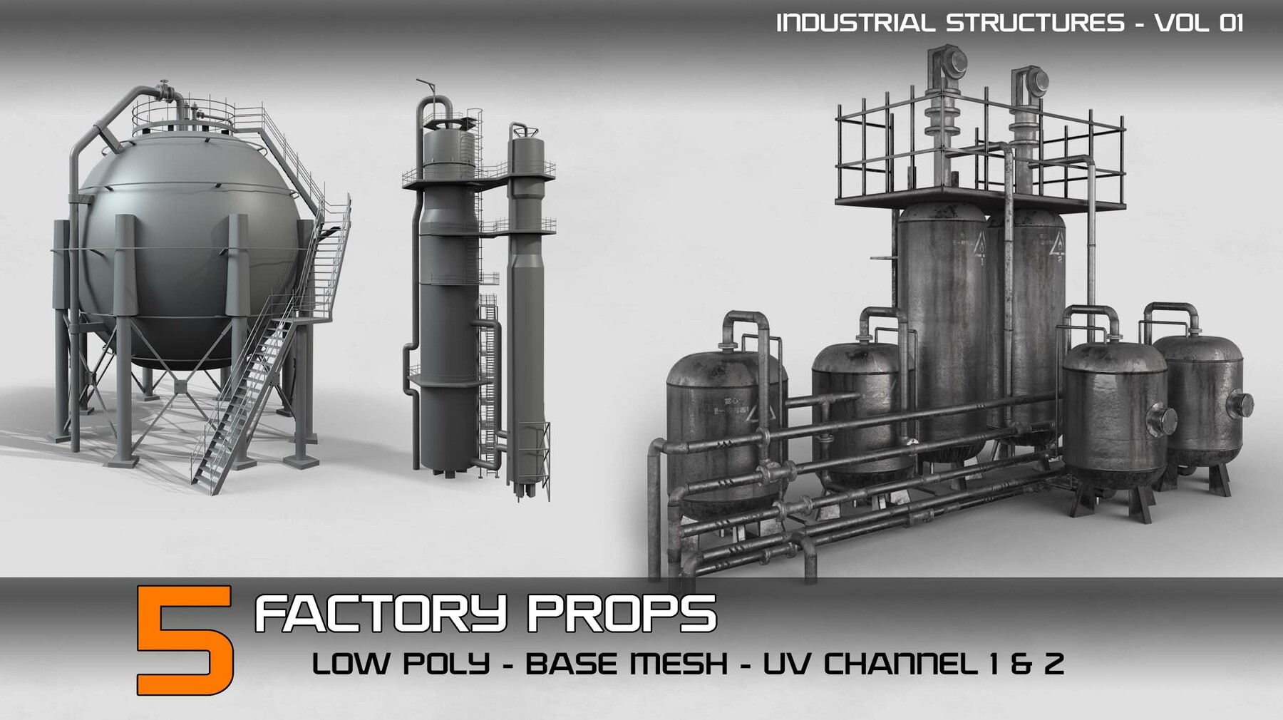 ArtStation - industrial structures Vol 01- 5 Factory Props (Low Poly ...